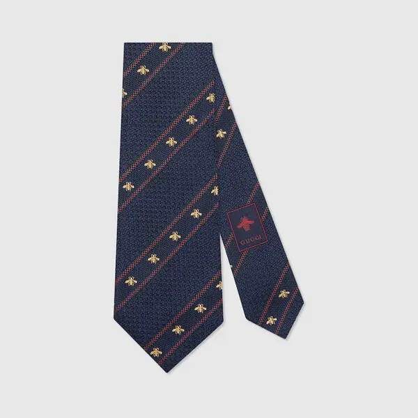Gucci Bee And Web Silk Jacquard Tie - Blue