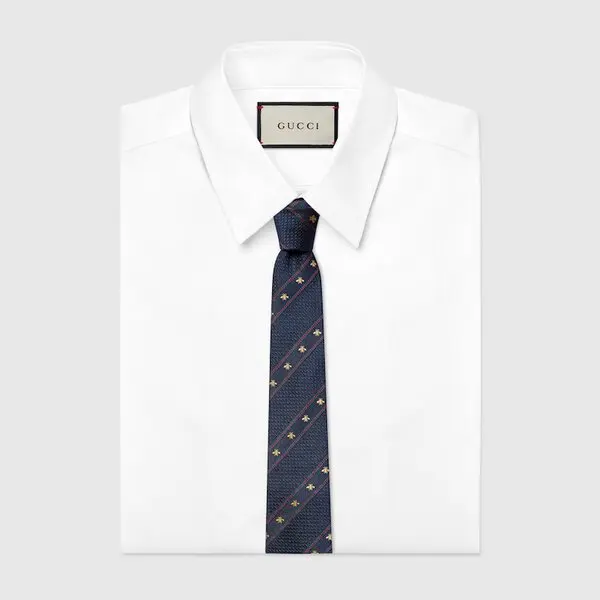 Gucci Bee And Web Silk Jacquard Tie - Blue
