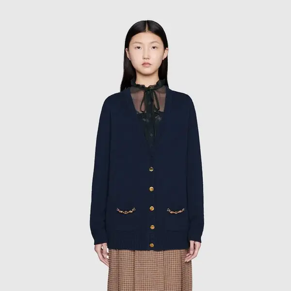 Gucci Cashmere Cardigan With Chain Detail