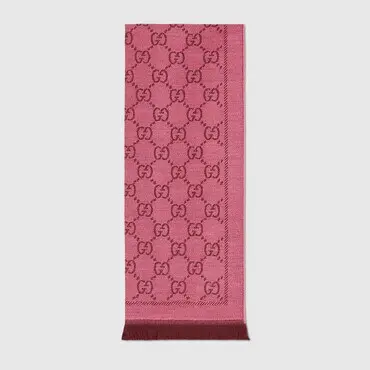 Gucci Gg Jacquard Pattern Knitted Scarf Wool