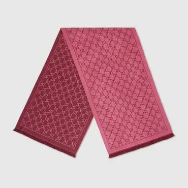 Gucci Gg Jacquard Pattern Knitted Scarf Wool