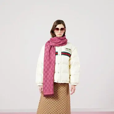 Gucci Gg Jacquard Pattern Knitted Scarf Wool