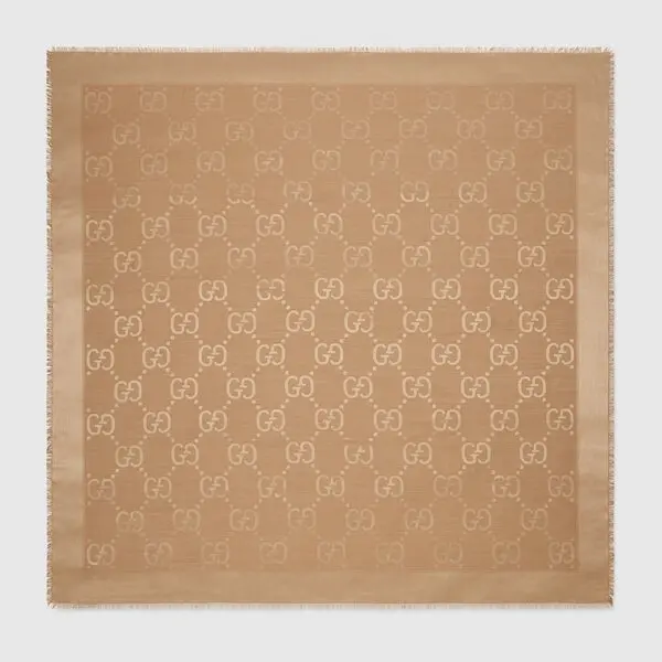 Gucci Gg Jacquard Silk Wool Shawl Wool - Beige