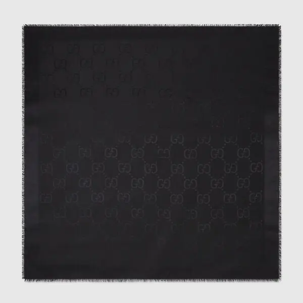 Gucci Gg Jacquard Silk Wool Shawl Wool - Black
