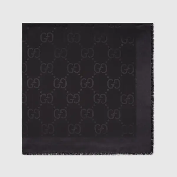Gucci Gg Jacquard Silk Wool Shawl - Black