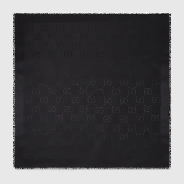 Gucci Gg Jacquard Silk Wool Shawl