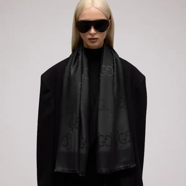 Gucci Gg Jacquard Silk Wool Shawl