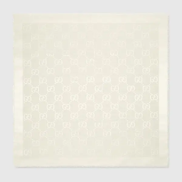 Gucci Gg Jacquard Silk Wool Shawl Wool - White