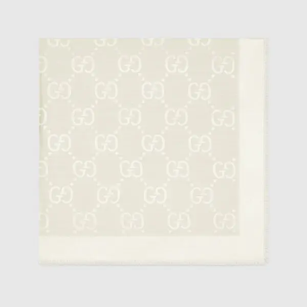 Gucci Gg Jacquard Silk Wool Shawl - White