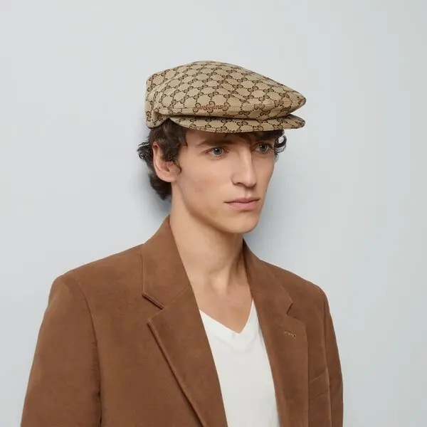 NWT GUCCI Canvas GG Hat Flat Beret Brown Beige Sz S 100% Authentic Gucci Original GG Canvas Flat Cap  main image 2