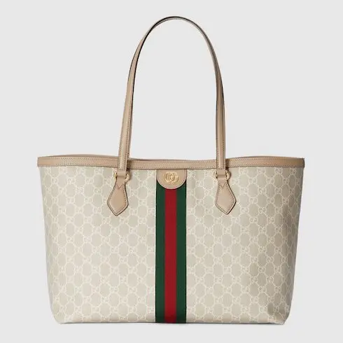 Gucci Ophidia Large Tote Bag Gg Canvas - Beige And White Canvas