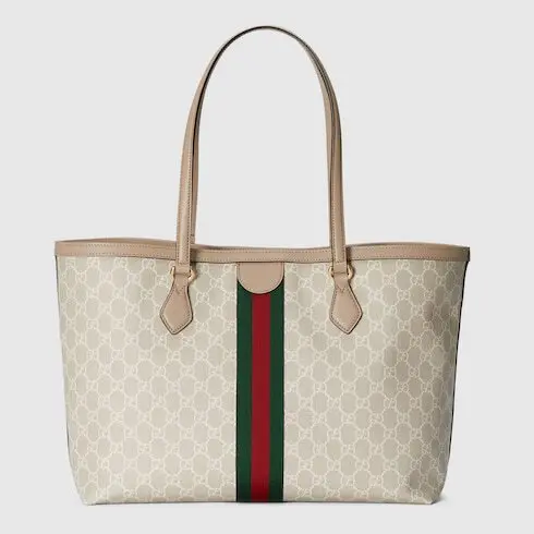 Gucci Ophidia Large Tote Bag Gg Canvas - Beige And White Canvas
