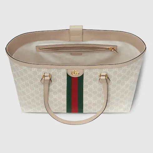 Gucci Ophidia Large Tote Bag Gg Canvas - Beige And White Canvas