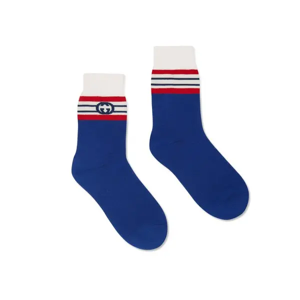 Gucci Interlocking G Stripe Cotton Socks - Blue