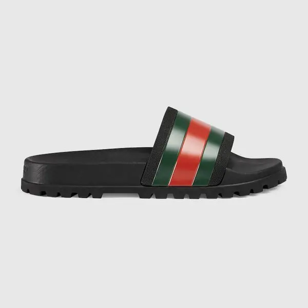 Gucci Web Rubber Slide Sandal - Green