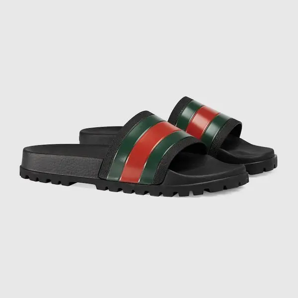 Gucci Web Rubber Slide Sandal - Green