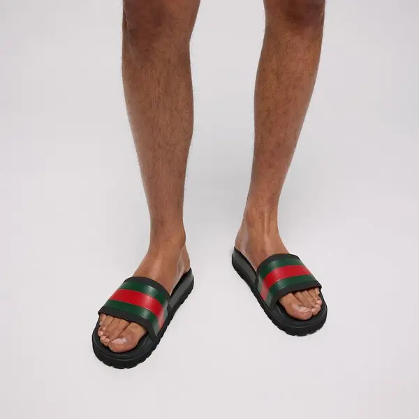 Gucci Web Rubber Slide Sandal - Green