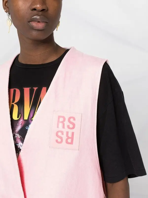 Raf Simons Oversized Denim Gilet With Logo Patch