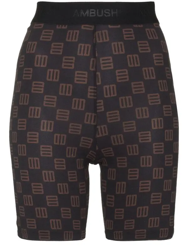AMBUSH Monogram Print Cycling Shorts - Black