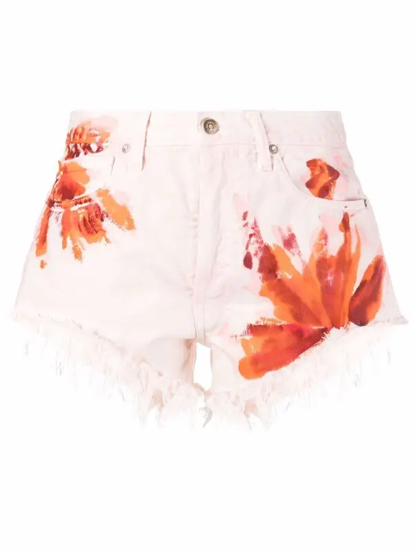 Alanui Abstract Print Denim Shorts - Pink