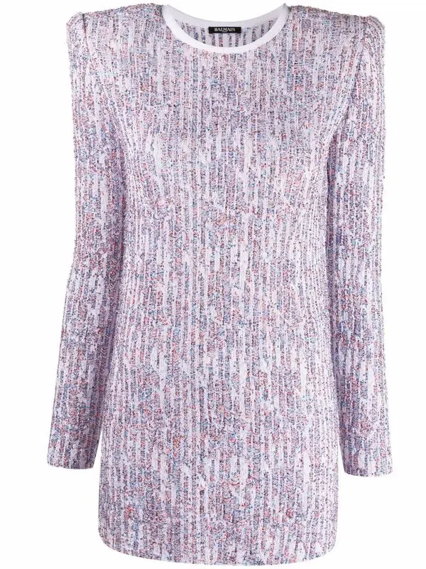 Balmain Sequin-embellished Long-sleeve Dress