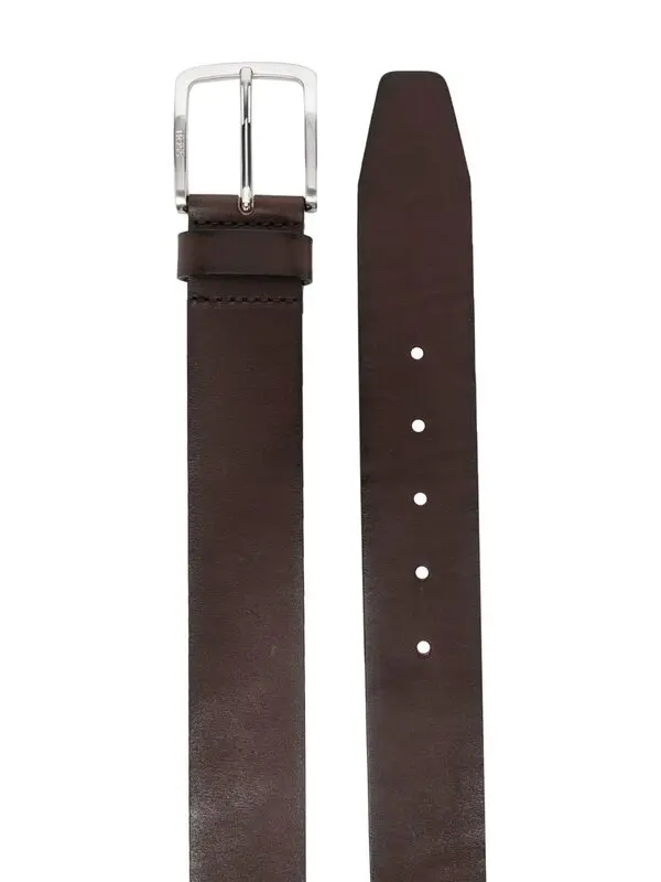 BOSS Italian Leather Belt With Engraved Logo Buckle - Brown