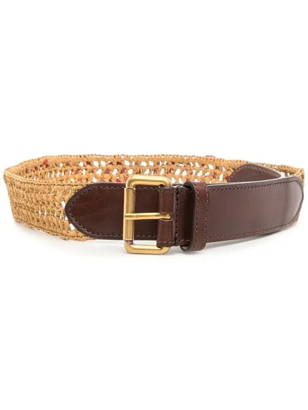 Dsquared2 Interwoven Raffia And Leather Belt
