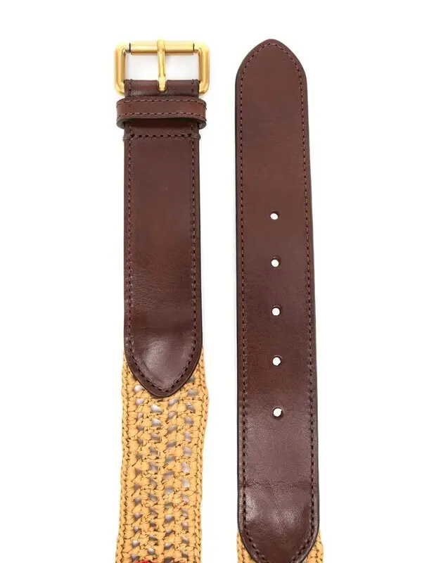 Dsquared2 Interwoven Raffia And Leather Belt