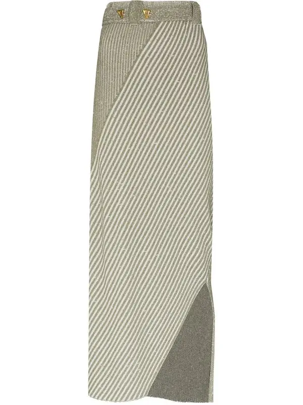 AERON Asymmetric Knitted Striped Skirt - Green