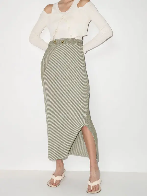 AERON Asymmetric Knitted Striped Skirt - Green