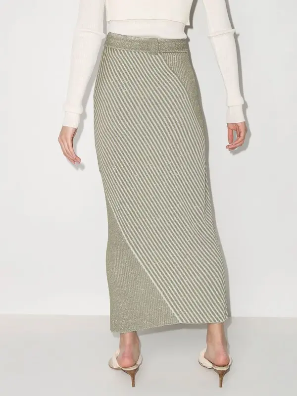 AERON Asymmetric Knitted Striped Skirt - Green