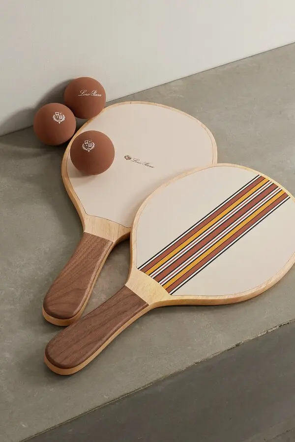 Loro Piana The Suitcase Stripe Wood And Leather Paddleball Set - Brown
