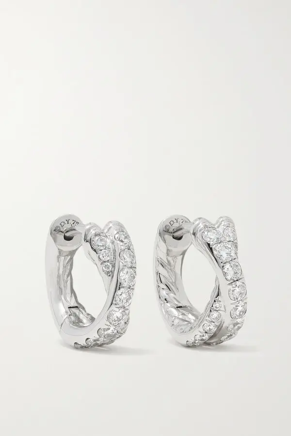 David Yurman Crossover Diamond Hoop Earrings - Silver