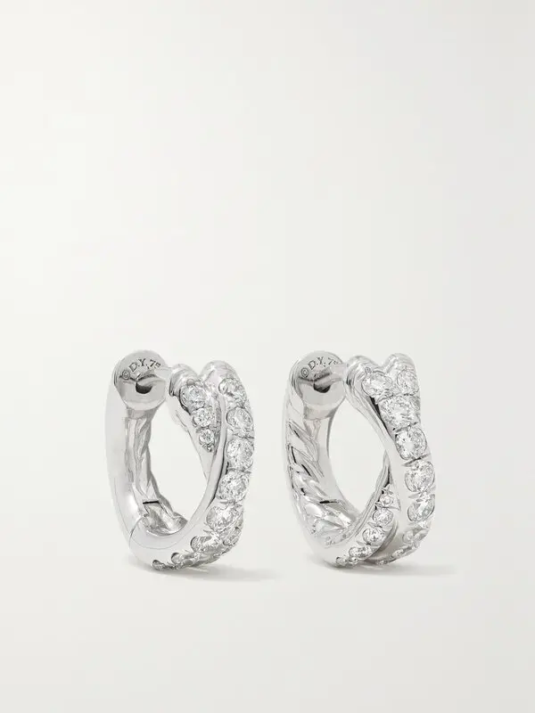David Yurman Crossover Diamond Hoop Earrings - Silver