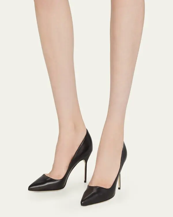 Manolo Blahnik Lambskin Leather Stiletto Pumps - Black