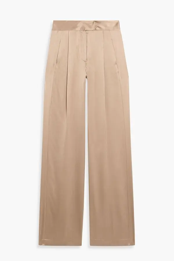 Michelle Mason Pleated Silk-charmeuse Wide-leg Pants - Neutral
