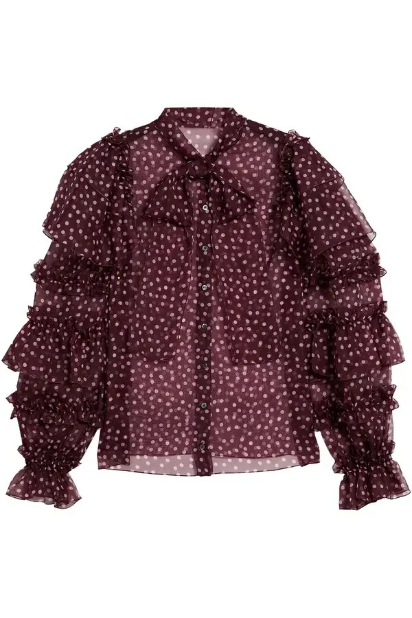 Dolce & Gabbana Pussybow Polkadot Silkorganza Blouse - Merlot
