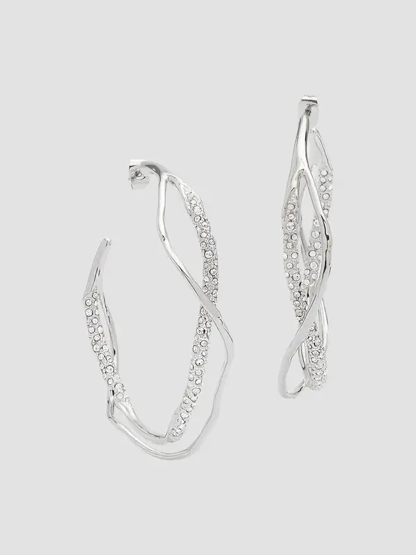 Alexis Bittar Intertwined 14k Goldplated & Rhodium-plated Two-tone Crystal Pavé Hoop Earrings - Silver
