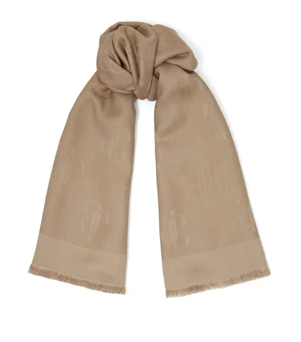 JIMMY CHOO Emani Silk-wool Logo Scarf - Pink