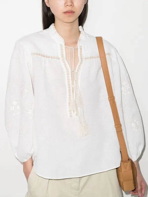 BOTEH La Choza Embroidered Blouse With Tassel Detail