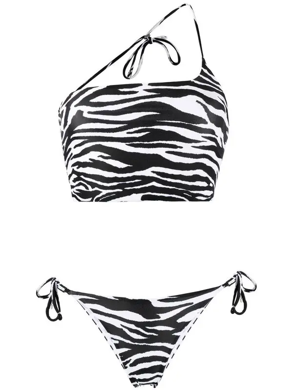 Attico Zebra-print Asymmetric Bikini - Black