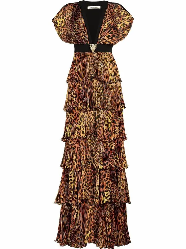 Roberto Cavalli Leopard-print Long Evening Dress