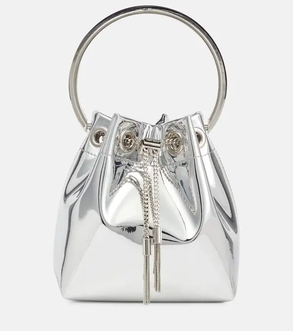 JIMMY CHOO Bon Bon Mirrored Faux Leather Bucket Bag - Silver