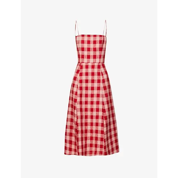 Reformation Red Checkered Dress Huckleberry Linen Dress