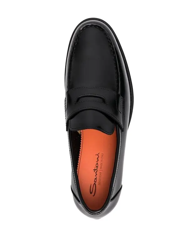Santoni Slip-on Leather Loafers - Black