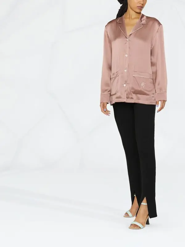 Dolce & Gabbana Logo-embroidered Silk Pajama Top - Pink
