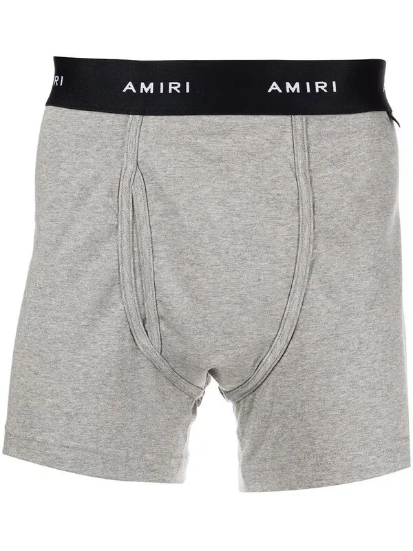 Amiri Logo-waist Cotton Boxer Shorts - Grey