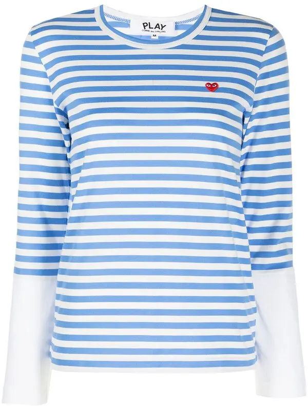 Play Comme Des Garcon Heart-patch Striped T-shirt - Blue