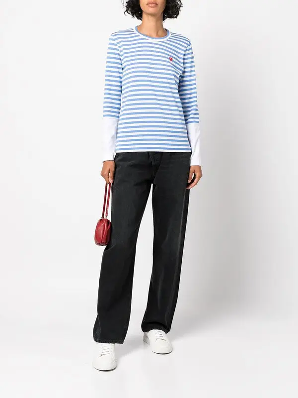 Play Comme Des Garcon Heart-patch Striped T-shirt - Blue