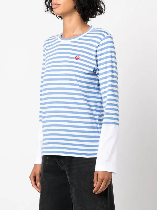 Play Comme Des Garcon Heart-patch Striped T-shirt - Blue